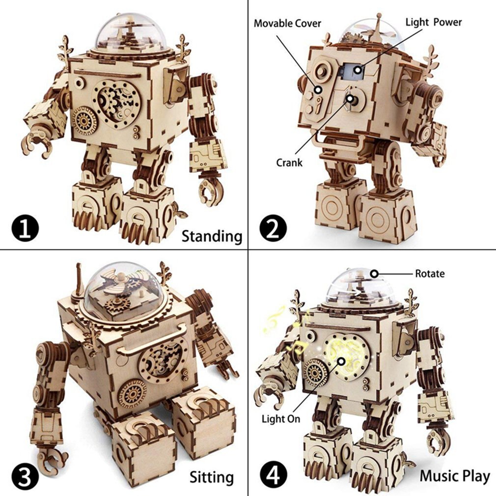 Robot wooden music box Awake at the beginning of l... – Vicedeal