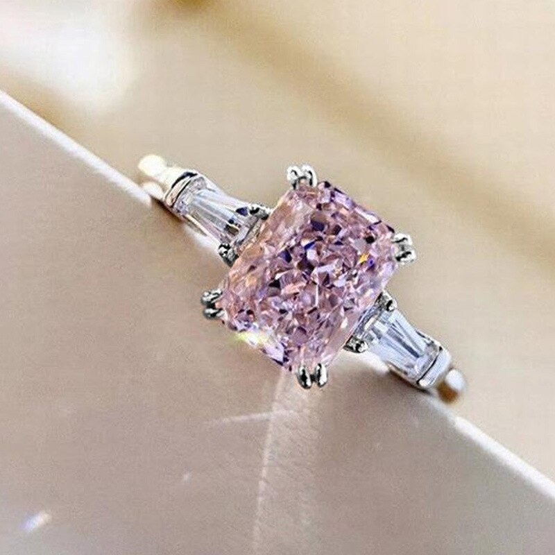 2022 Sparkling Square Pink High Carbon Diamond Wed... – Vicedeal
