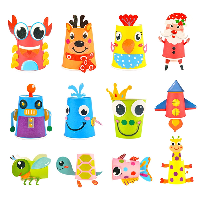 12Pcs Children 3D Diy Handmade Paper Cups Sticker ... – Vicedeal