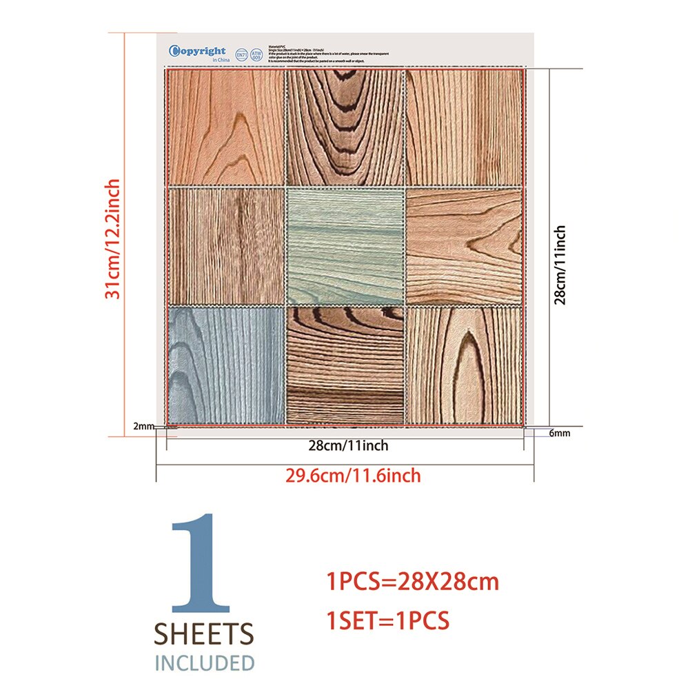 Wood Pattern Wall Tile Stickers Waterproof Retro P... – Vicedeal