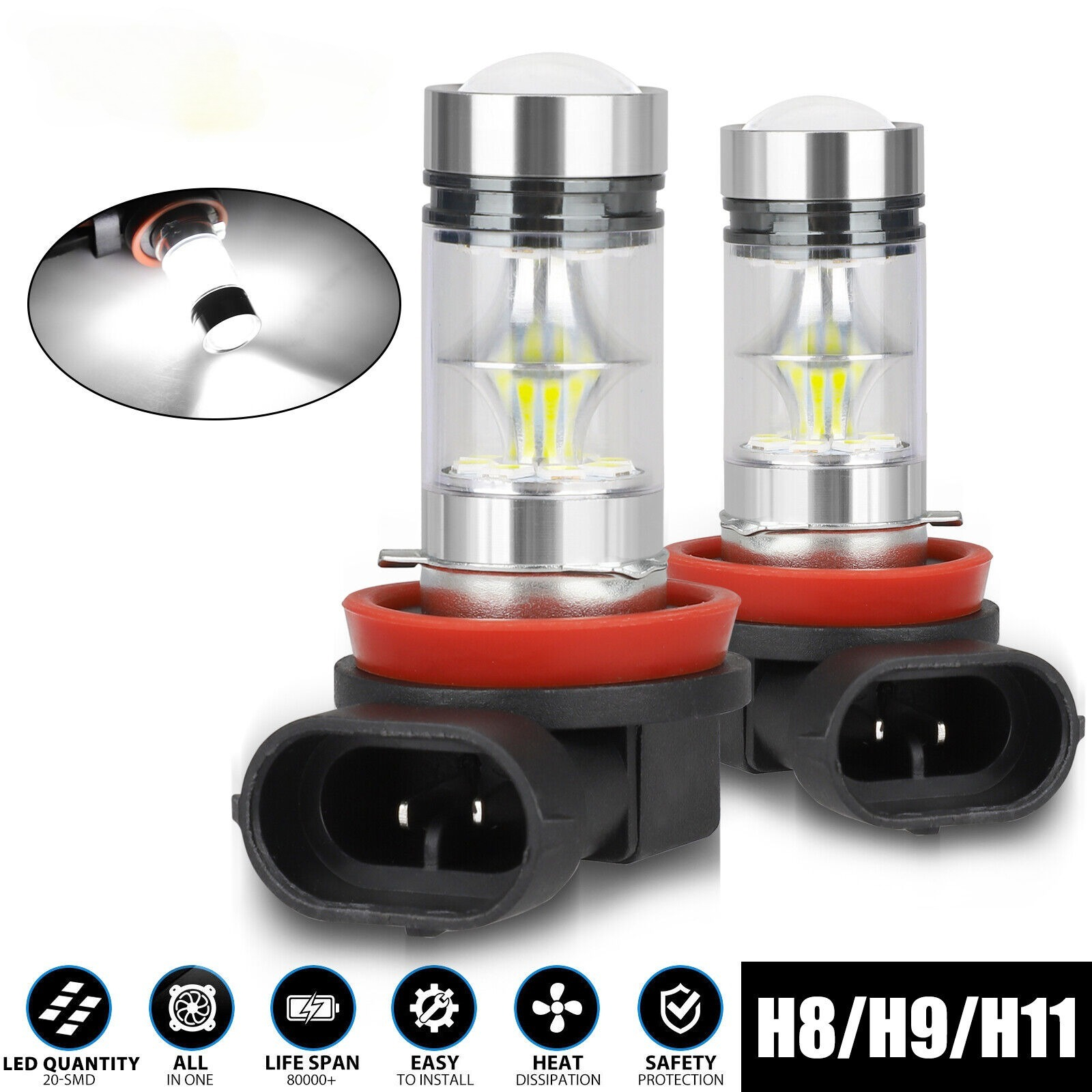 2x H8 H11 H16 LED Fog Driving DRL Light Bulb Kit 3... – Grandado