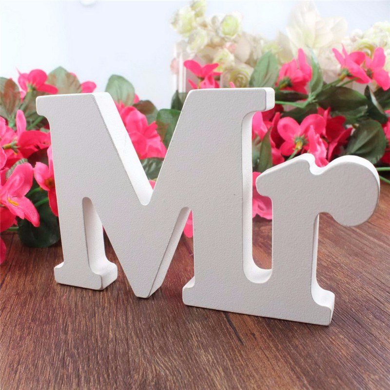 3 Stks/set Witte Letters Ornament Mr & Mrs Houten ... – Vicedeal