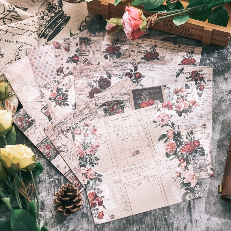 12Sheet Vintage Rose Flower Handmade Junk Journal ... – Vicedeal