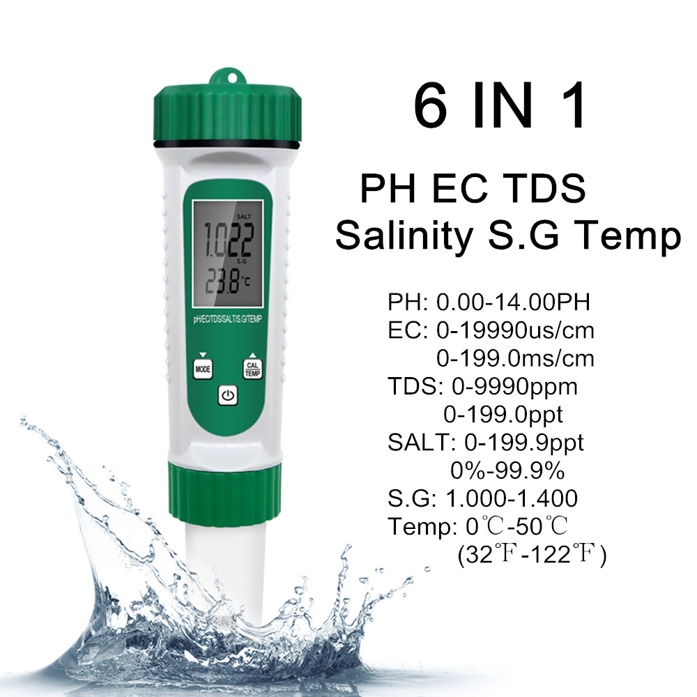 6 In 1 PH Meter EC TDS Salinity S.G Temp High Prec... – Vicedeal