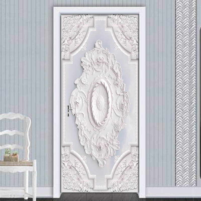 3D White European Pattern Carved Door Stickers Mur... – Grandado