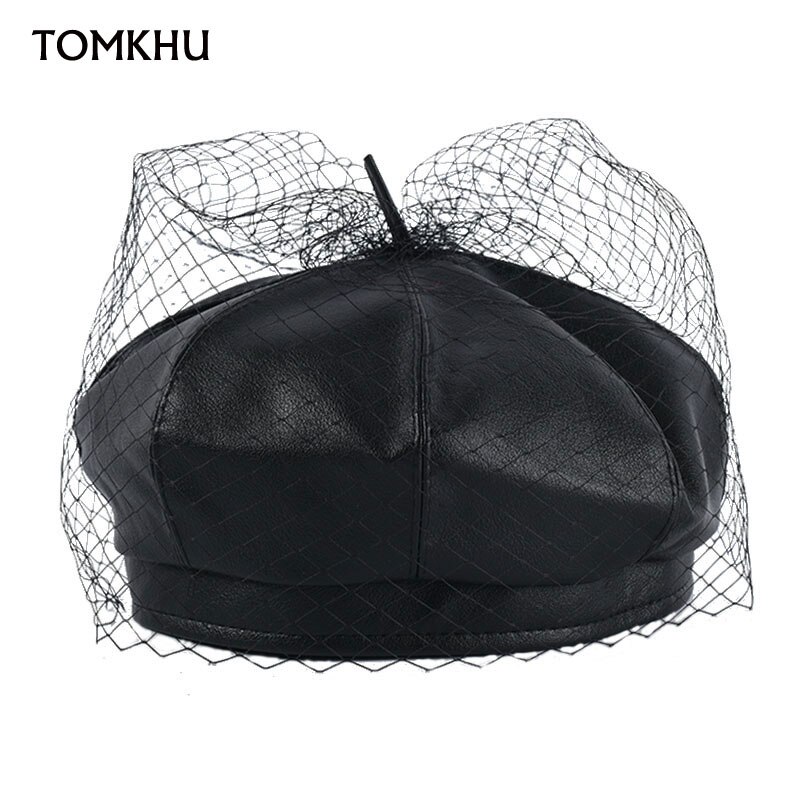 Leer Baret Met Netto Garen Vrouwen Zwart Pu Ledere... – Vicedeal