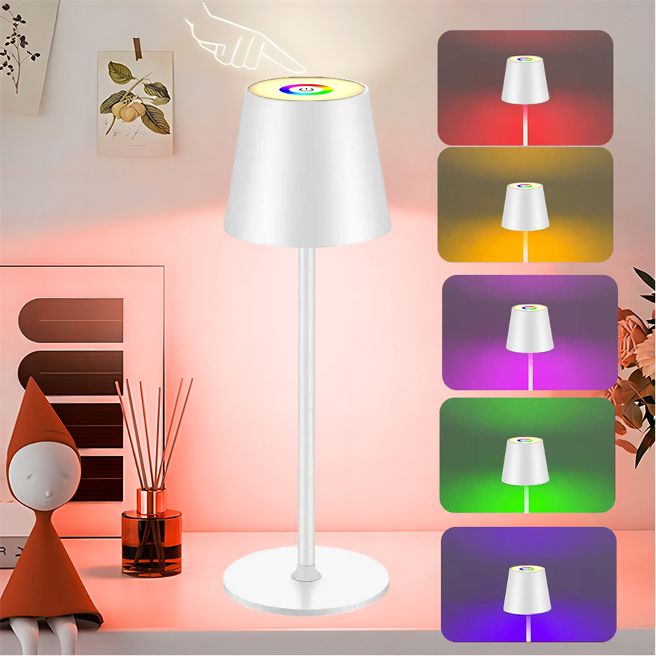 Trådløs bordlampe, rgb-farge trinnløs dimming natt... – Grandado