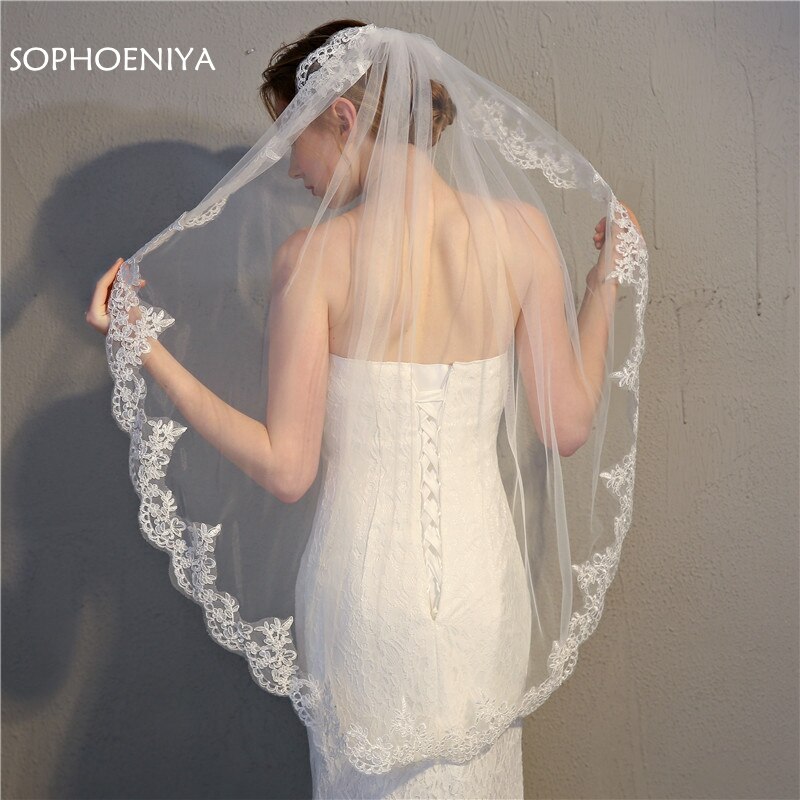velo de novia con borde de encaje velo de novia co... – Grandado