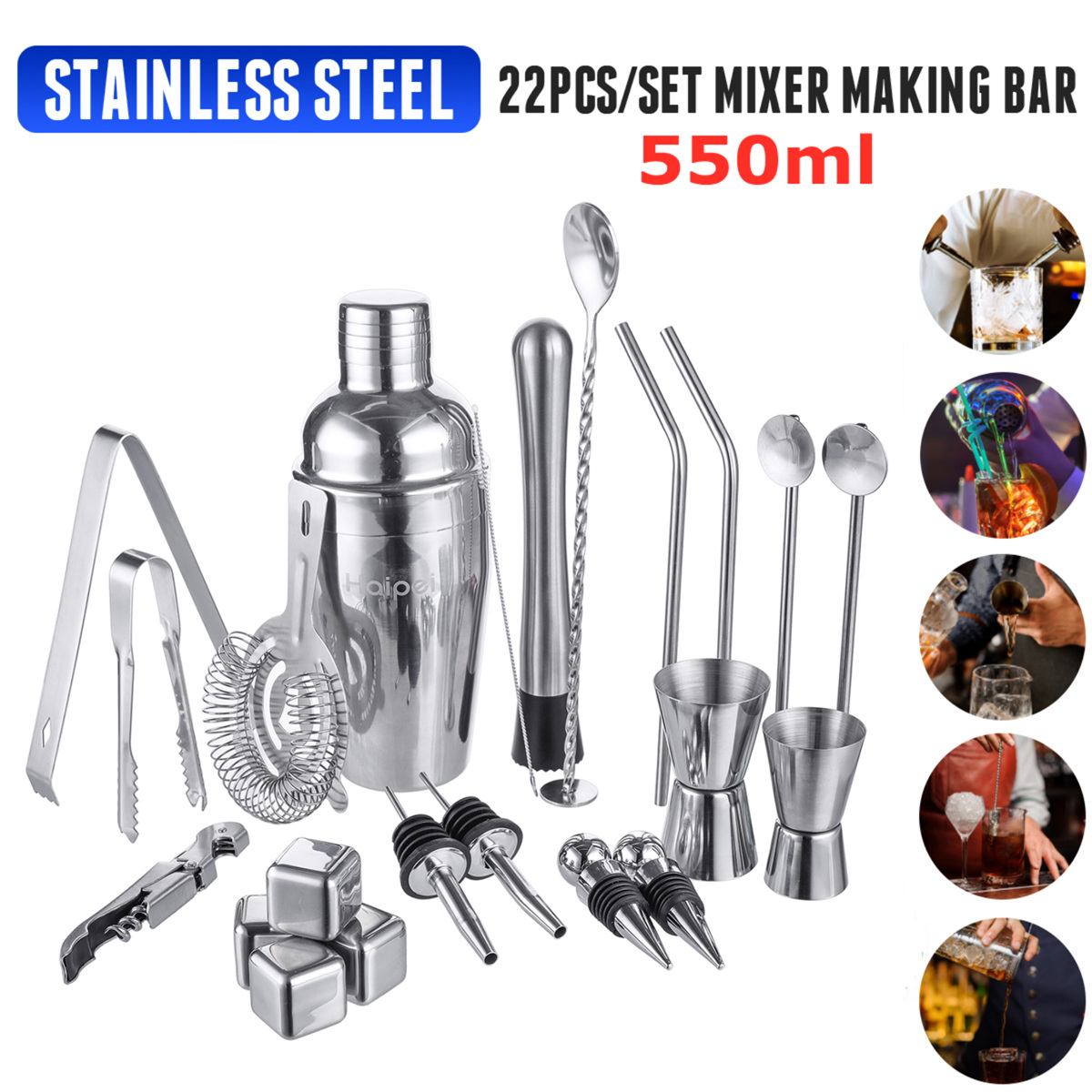 HAIPEI 22pcs Mojito Cocktail Bar Shaker Mixer Make... – Grandado