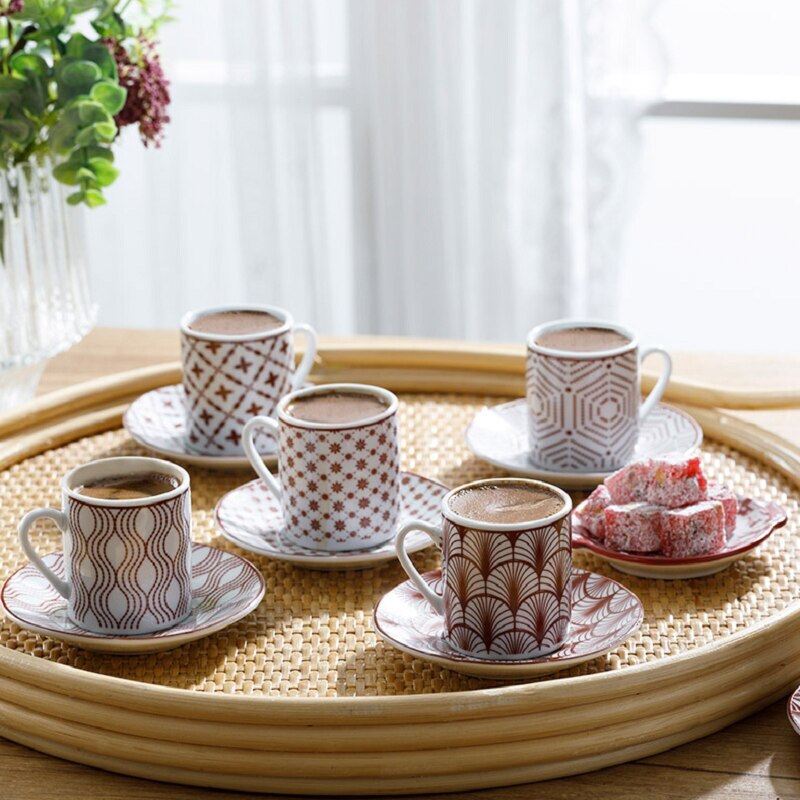 Porcelain Coffee Cup Sets, 6 Person Espresso Turki... – Vicedeal