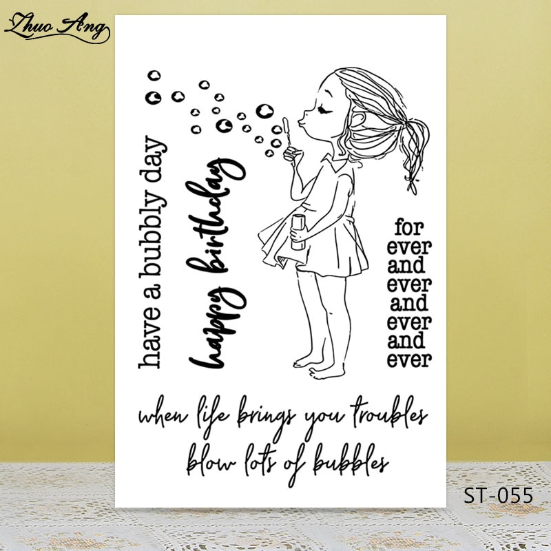 ZhuoAng Cute girl blowing bubbles Clear Stamps For... – Vicedeal