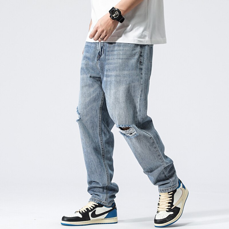 Koreaanse Stijl Mode Mannen Jeans Retro Blauw Loos... – Grandado