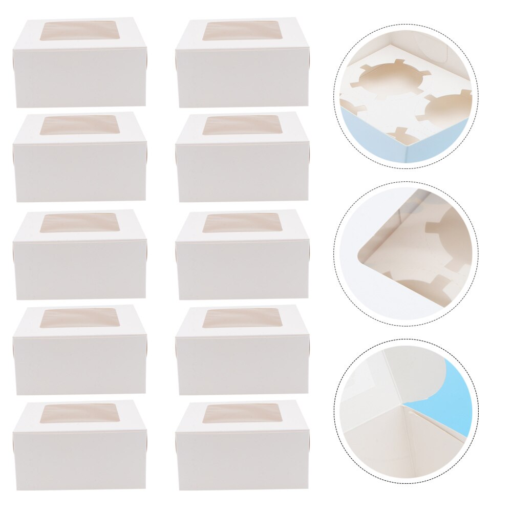 10pcs 4 Cavities Paper Cupcake Box Dessert Contain... – Grandado