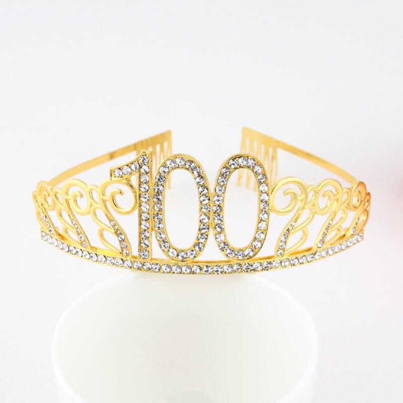 Gold 70 80 90 100 Rhinestone Birthday Tiara Crown ... – Grandado