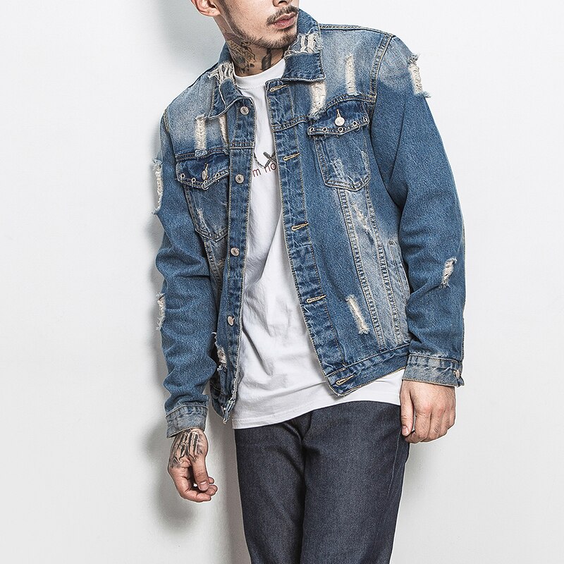 Hole Denim Jacket Men Cotton Hip Hop Vintage Wash ... – Grandado