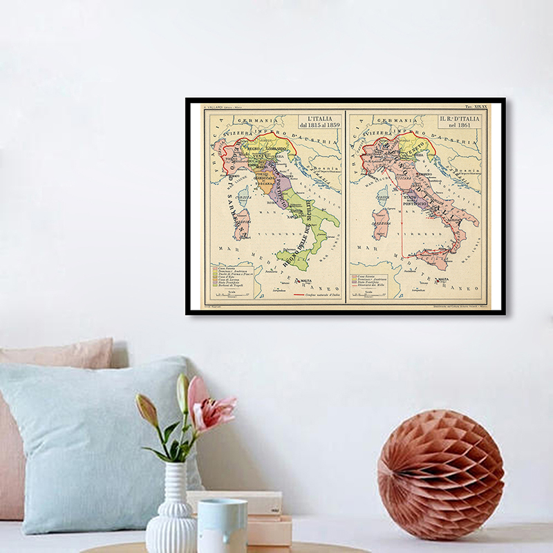 84*59cm The Italy Map Canvas Painting Retro Wall A... – Grandado