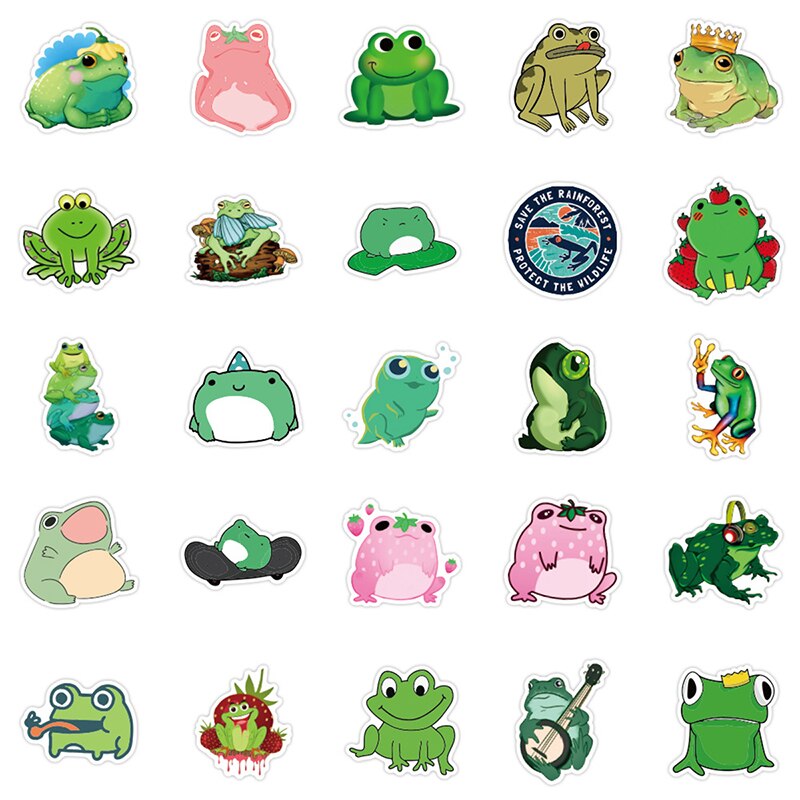 50PCS/set Cute Frog Cartoon Stickers Adhesive Stic... – Grandado