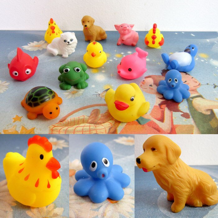 One Dozen 13pcs Rubber Animals With Sound Baby Sho... – Vicedeal