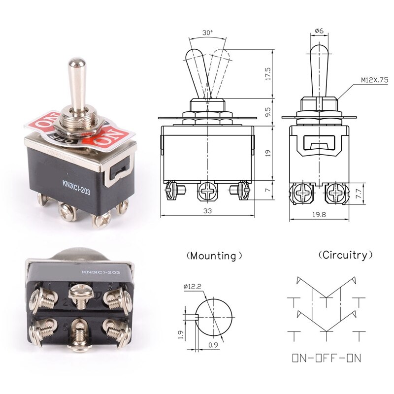 12V Car 15A Universal Metal On/Off/on Centre Off T... – Grandado