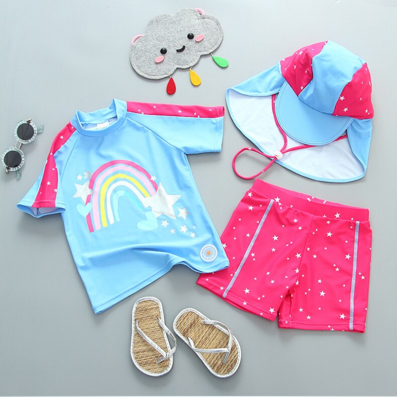 Girls Swimsuits Two Piece Colorful Rainbow Swimwea... – Vicedeal