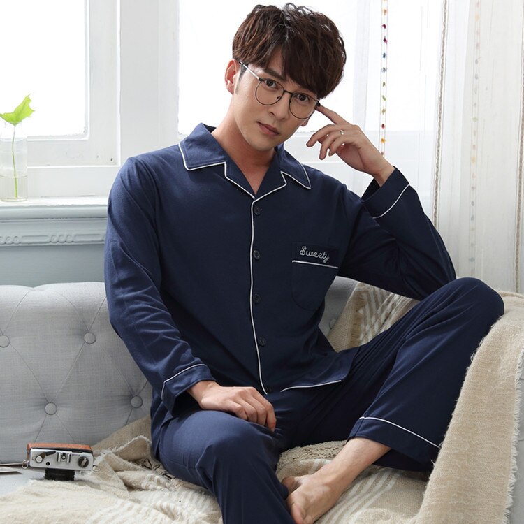 Men's cotton Pajama Set Men spring Sleepwear m... – Grandado