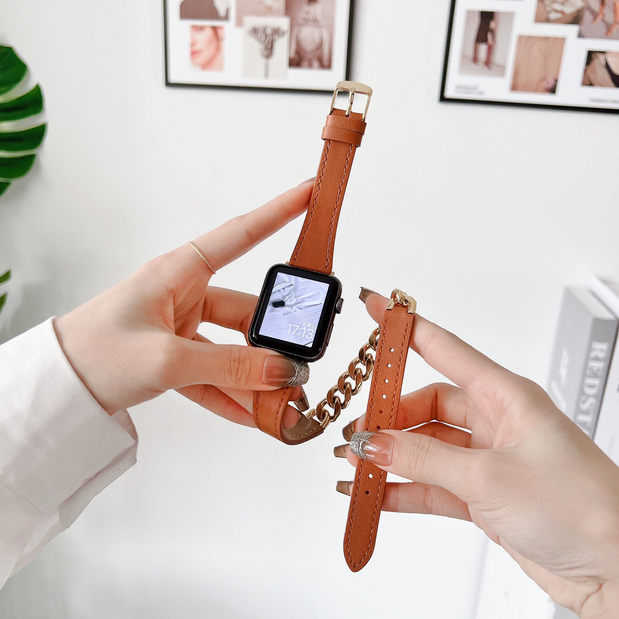 Leather Strap for Apple Watch bracelet double chai... – Grandado