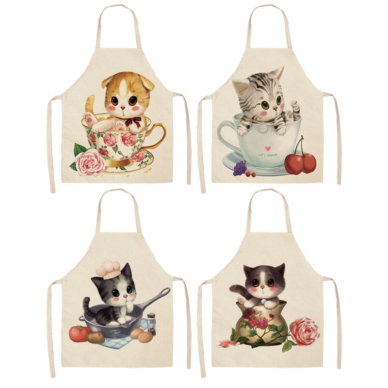 Kitchen Apron for Woman Cute Cartoon Cat Printed S... – Vicedeal