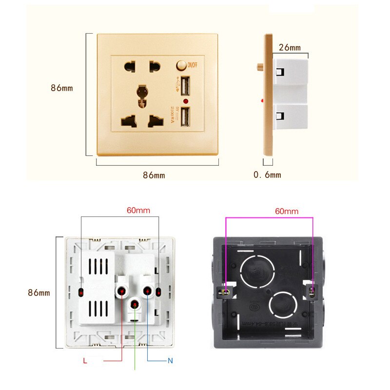 AC 110-250V 13A USB Wall Socket Universal Wall Soc... – Grandado