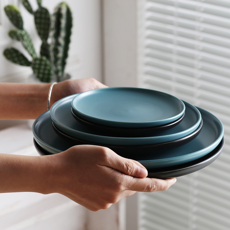 Ceramic round western food plate steak plate salad... – Grandado