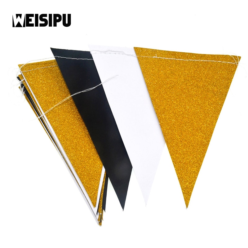 3m 15 Flags Black White Gold Flag Banner Glitter P... – Grandado