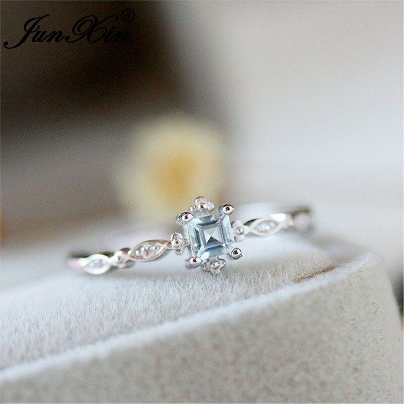 JUNXIN Female Clear Blue Crystal Engagement Rings ... – Vicedeal
