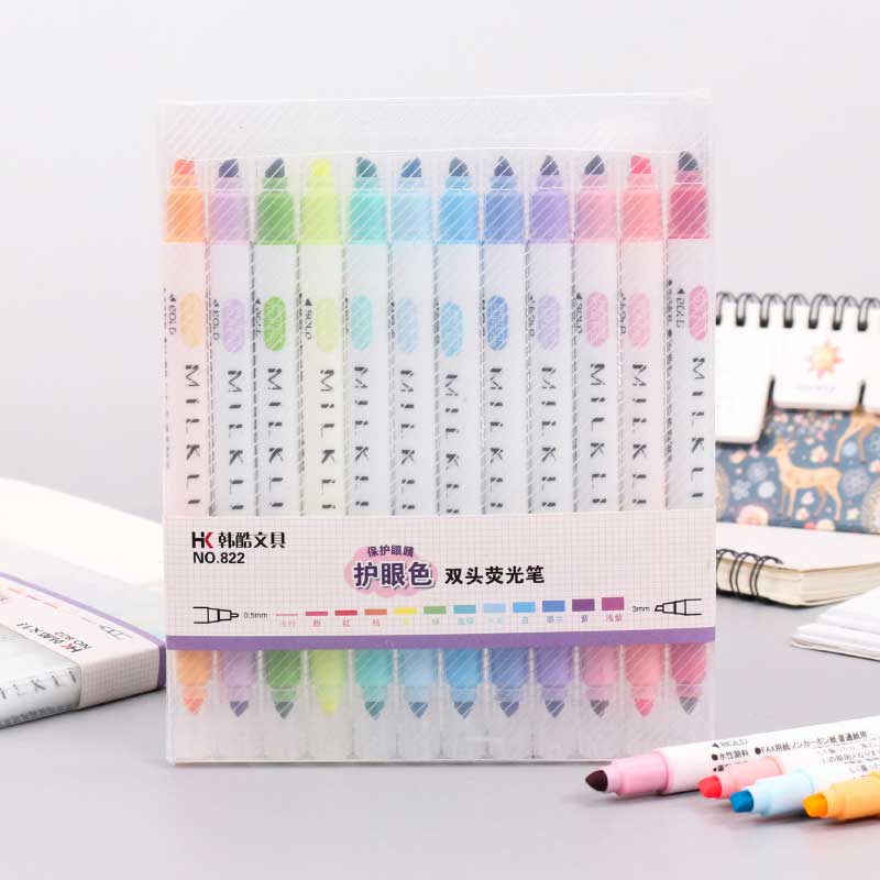 12 Colors/set Cute Milk Liner Pens Highlighter Dua... – Vicedeal