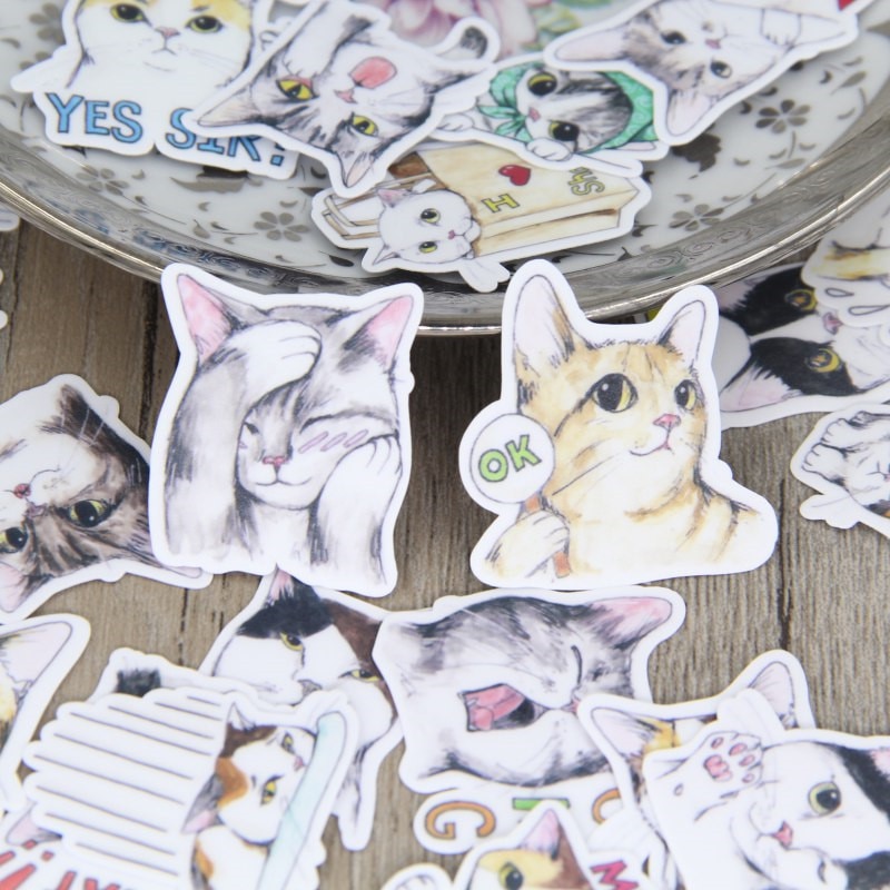 40 Pcs/lot Cute hand painted cat Sticker Decal For... – Grandado
