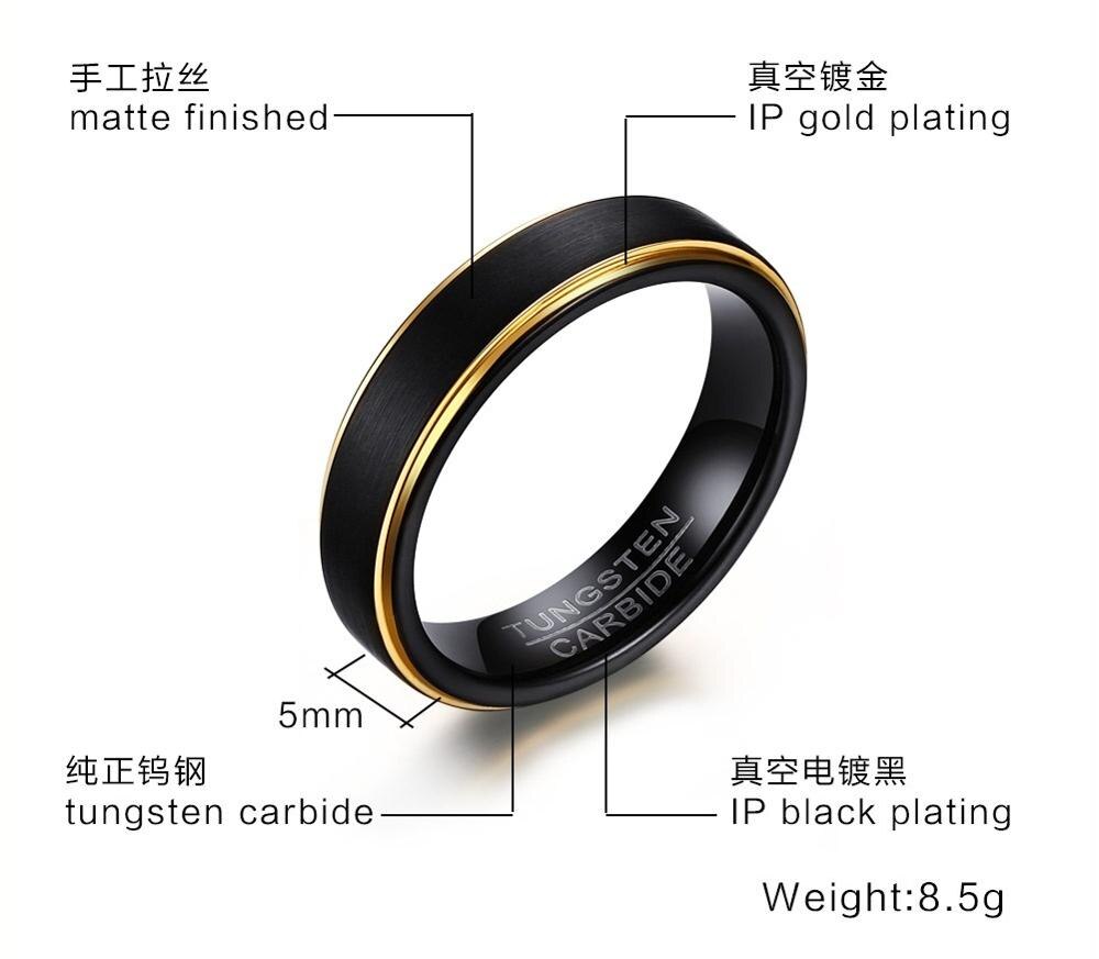 Poya 5mm zwarte wolfraam ring heren dames trouwrin... – Vicedeal