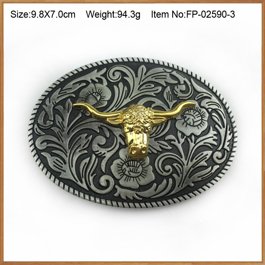 BuckleClub WESTERN flower bull head jeans belt buc... – Grandado