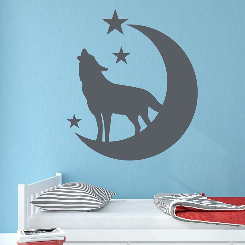 Wolf with Moon and Stars Wall Decal by Style Apply... – Grandado