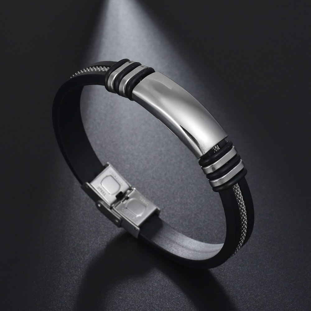 Men Wrist Band Bracelet With Black Grooved Rudder ... – Vicedeal