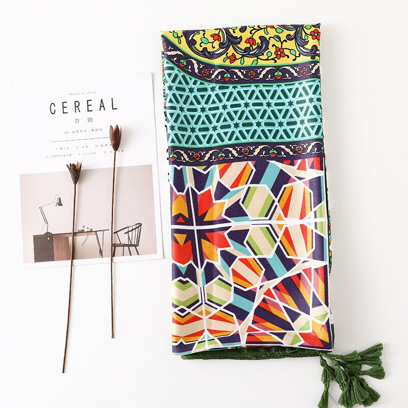 Bloem En Geometrische Kleur Print Sjaal Voor Vrouw... – Grandado