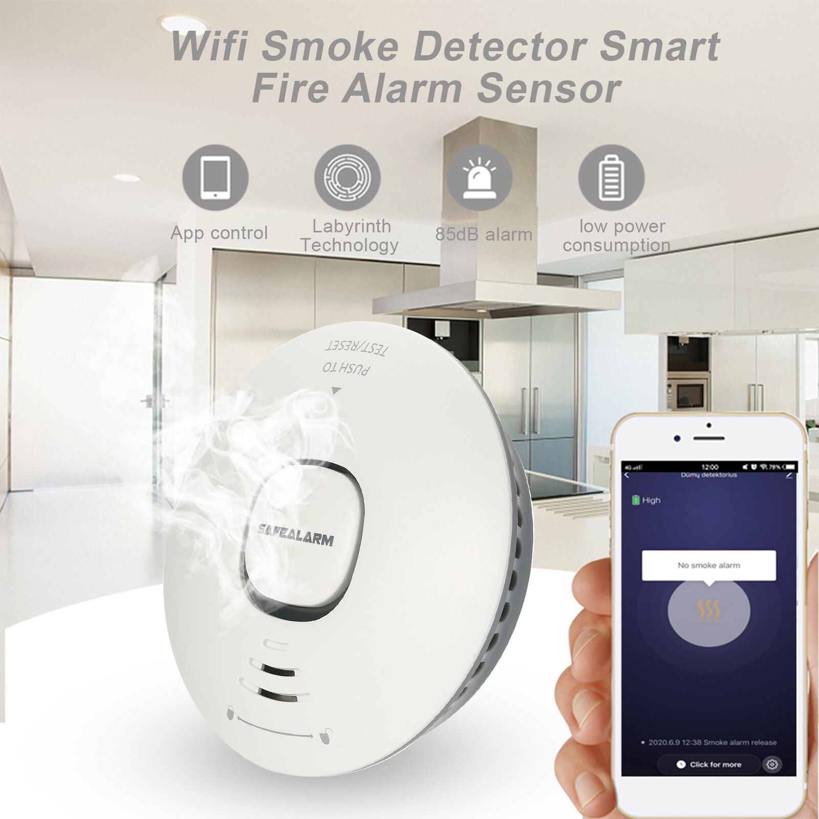Wifi Smoke Detector Smart Fire Alarm Sensor Wirele... – Grandado