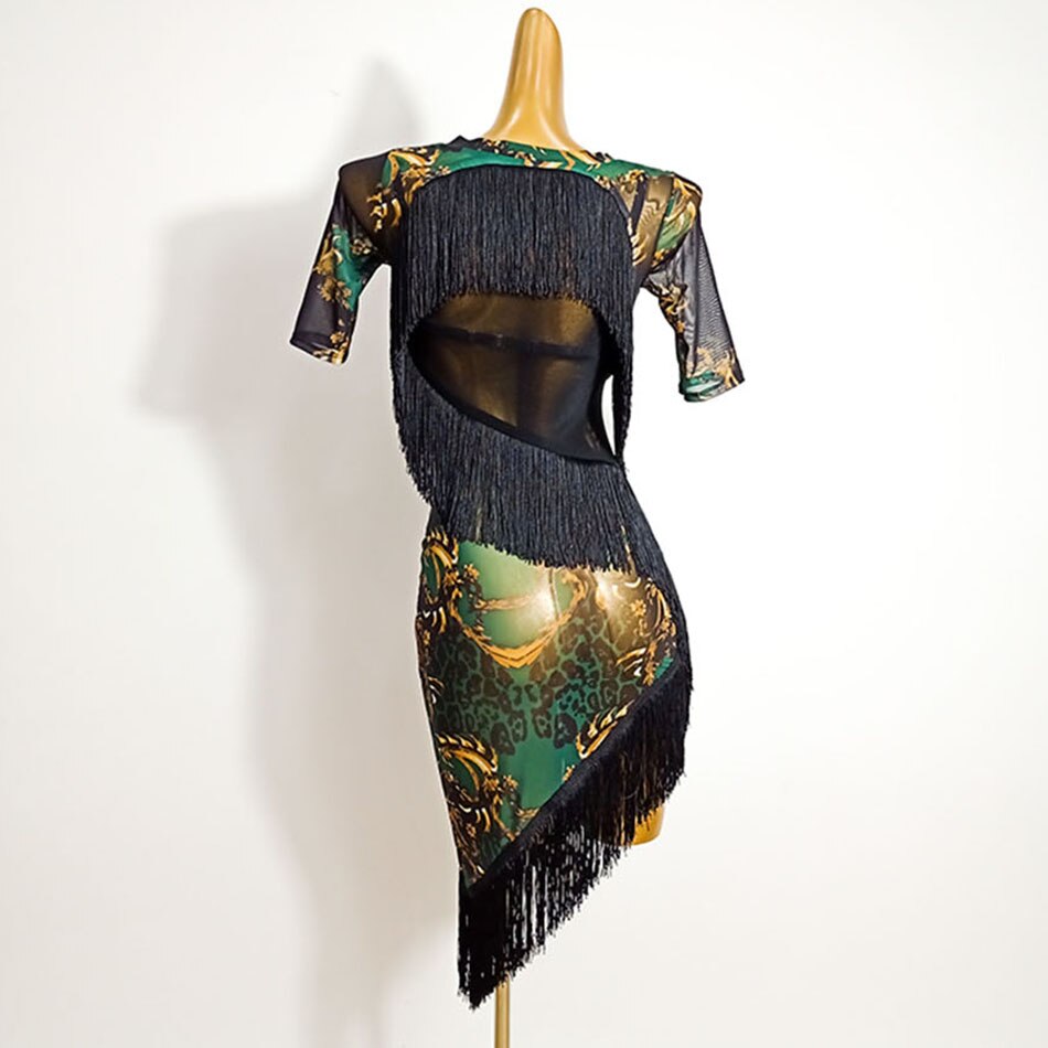 Short Sleeve Tassel Floral Latin Dance Dress Danci... – Vicedeal