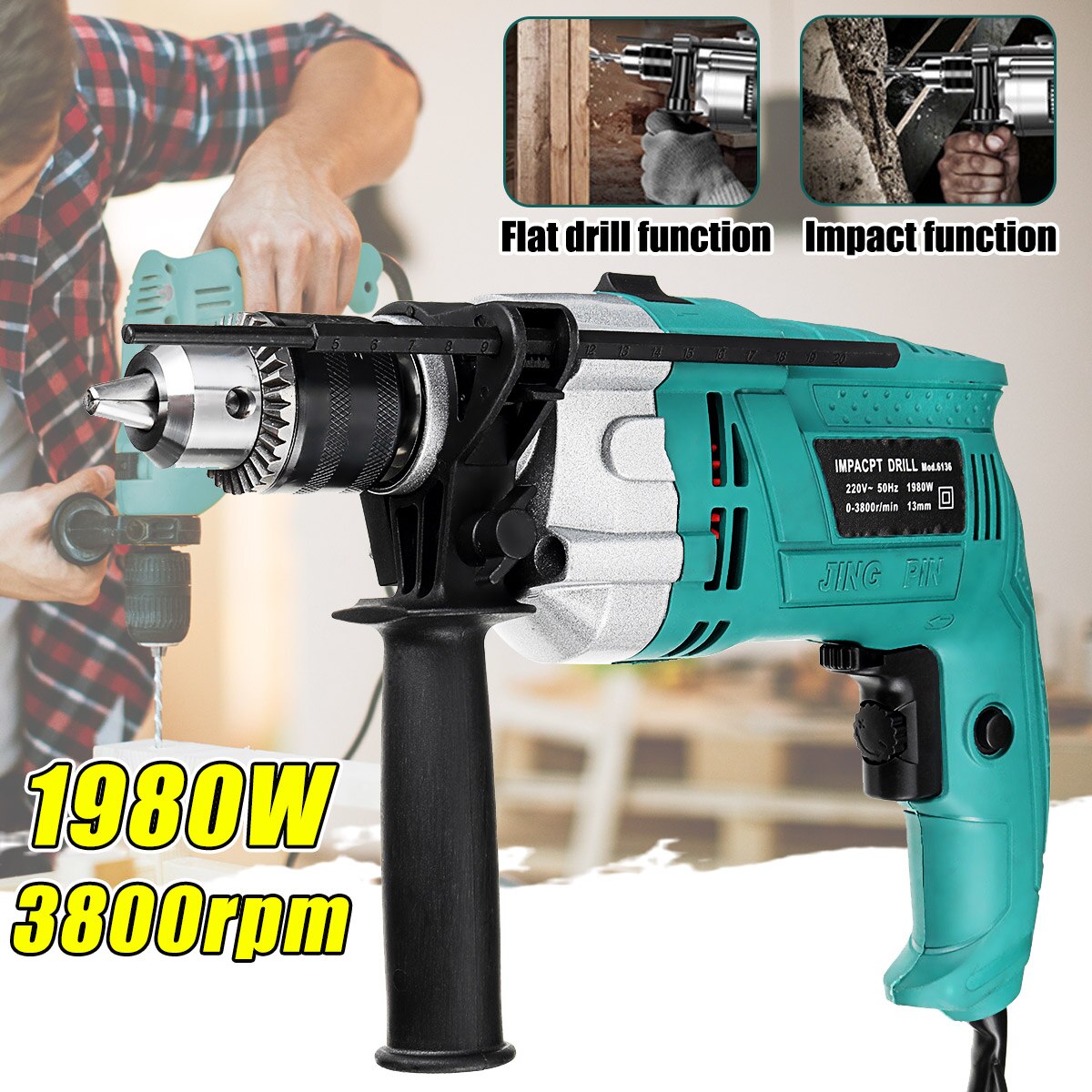 Drillpro 1980W 220V 3800rpm Electric Impact Drill ... – Vicedeal