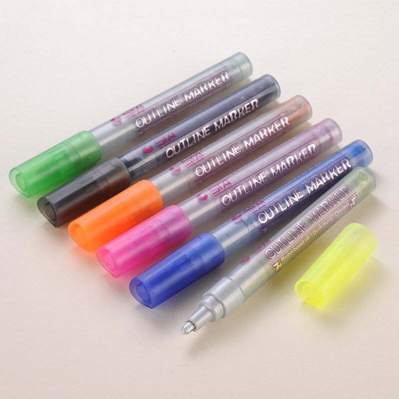 6 Colors Metallic Outline Marker Pens Alcohol Acry... – Grandado