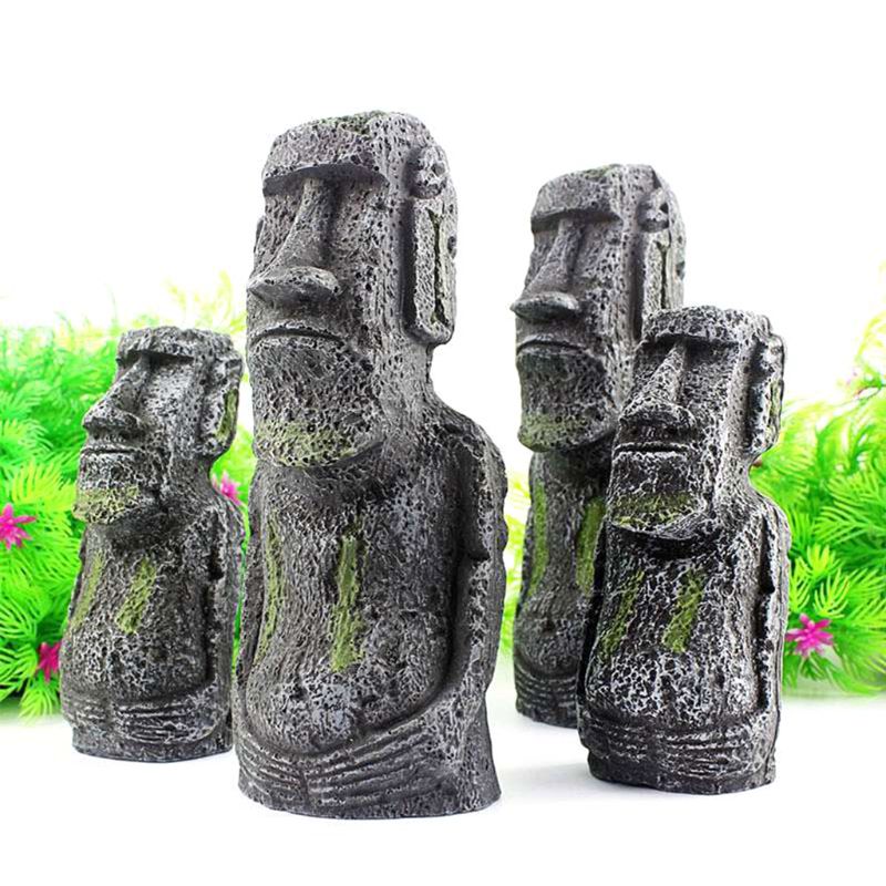 Resin Ancient Easter Island Stone Head Statue Aqua... – Grandado