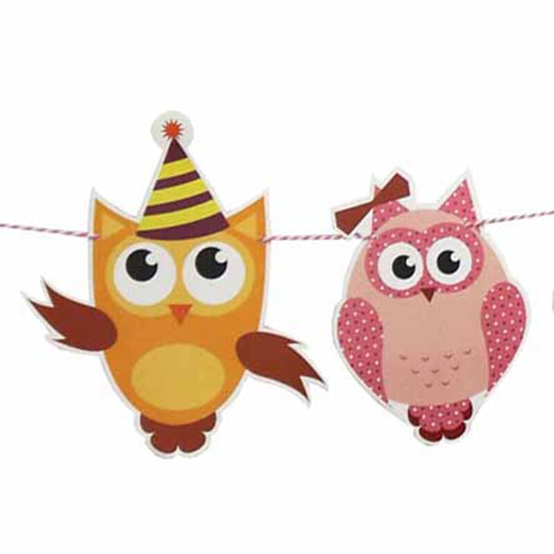 Birthday Garland Cartoon Animal Owl Paper Flags Ba... – Grandado