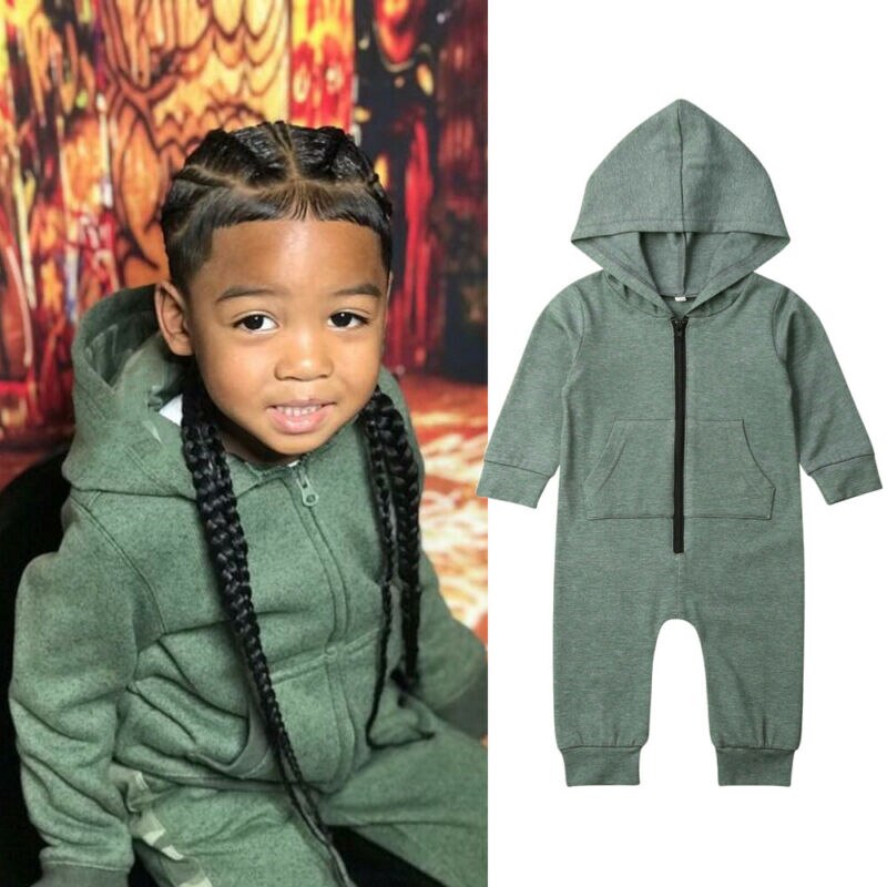 Zip Up Newborn Baby Boy Girl Hooded Bodysuit Jumps... – Grandado