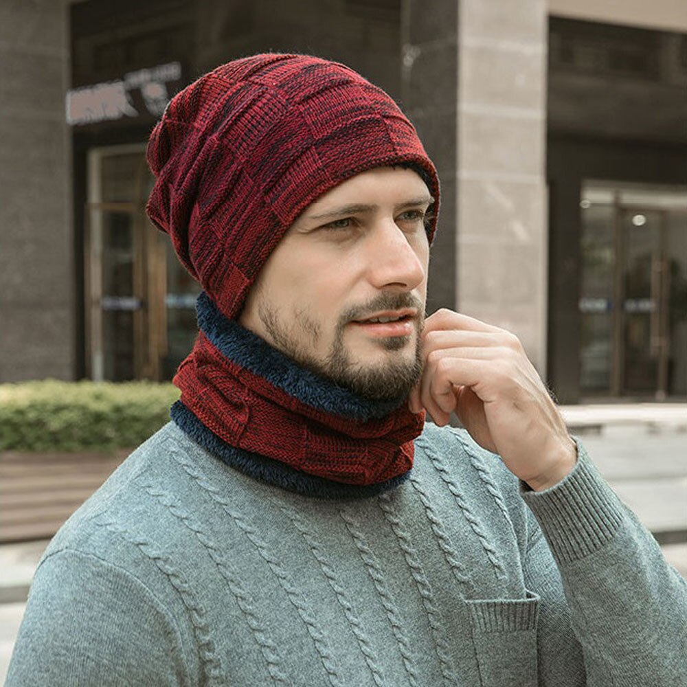 Winter Hat Scarf Set Men Striped Warm Cap Scarves ... – Grandado