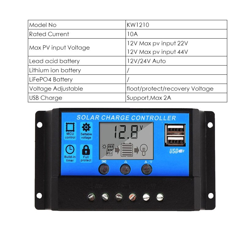 10A 20A 30A 12V/24V LCD PWM Voltage Solar Controll... – Vicedeal