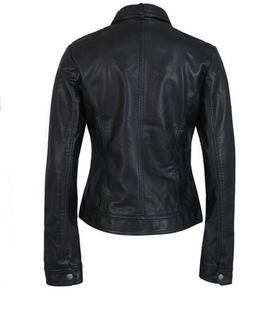 Classic Women Autumn Leather Jacket Solid Black Fe... – Vicedeal