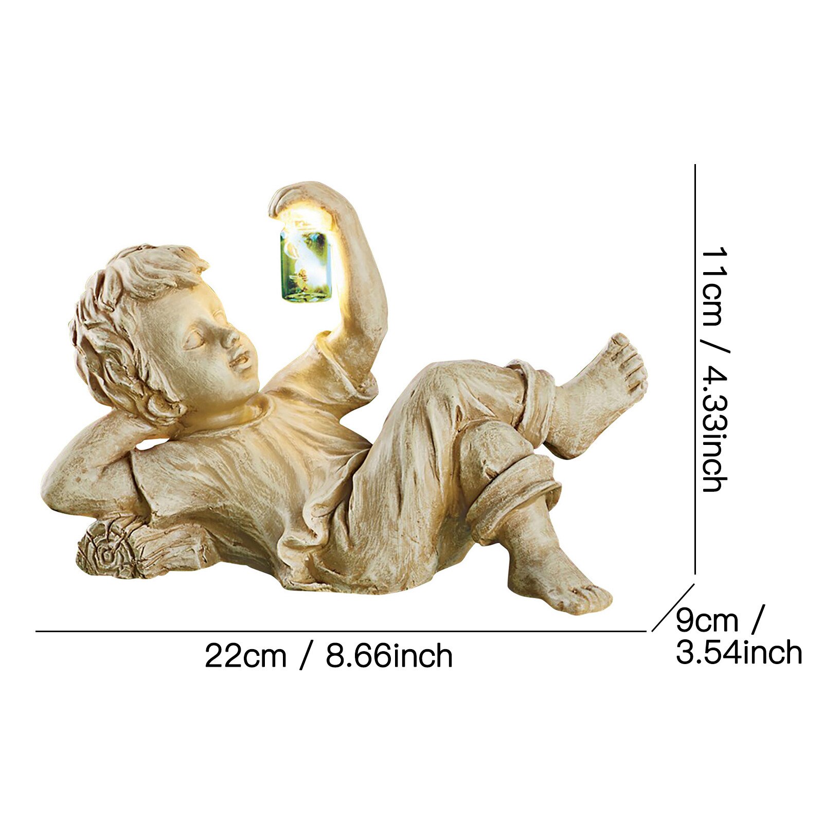 A Kid With Solar Fireflies Garden Statue Resin Jar... – Grandado