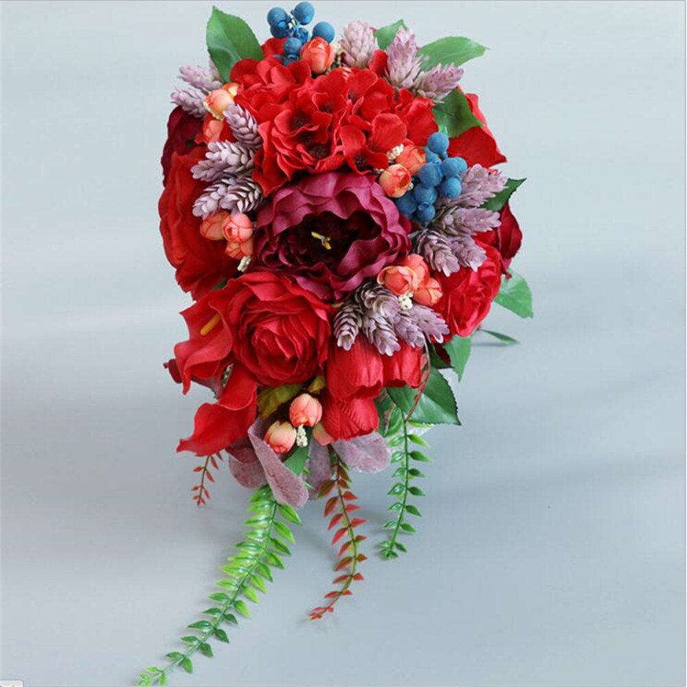Wasserfall rot Künstliche blumen hochzeit bouquets... – Vicedeal